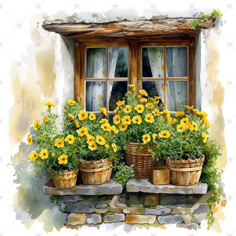 Janela de casa de campo com prímula em vaso PNG Clipart - Download ...