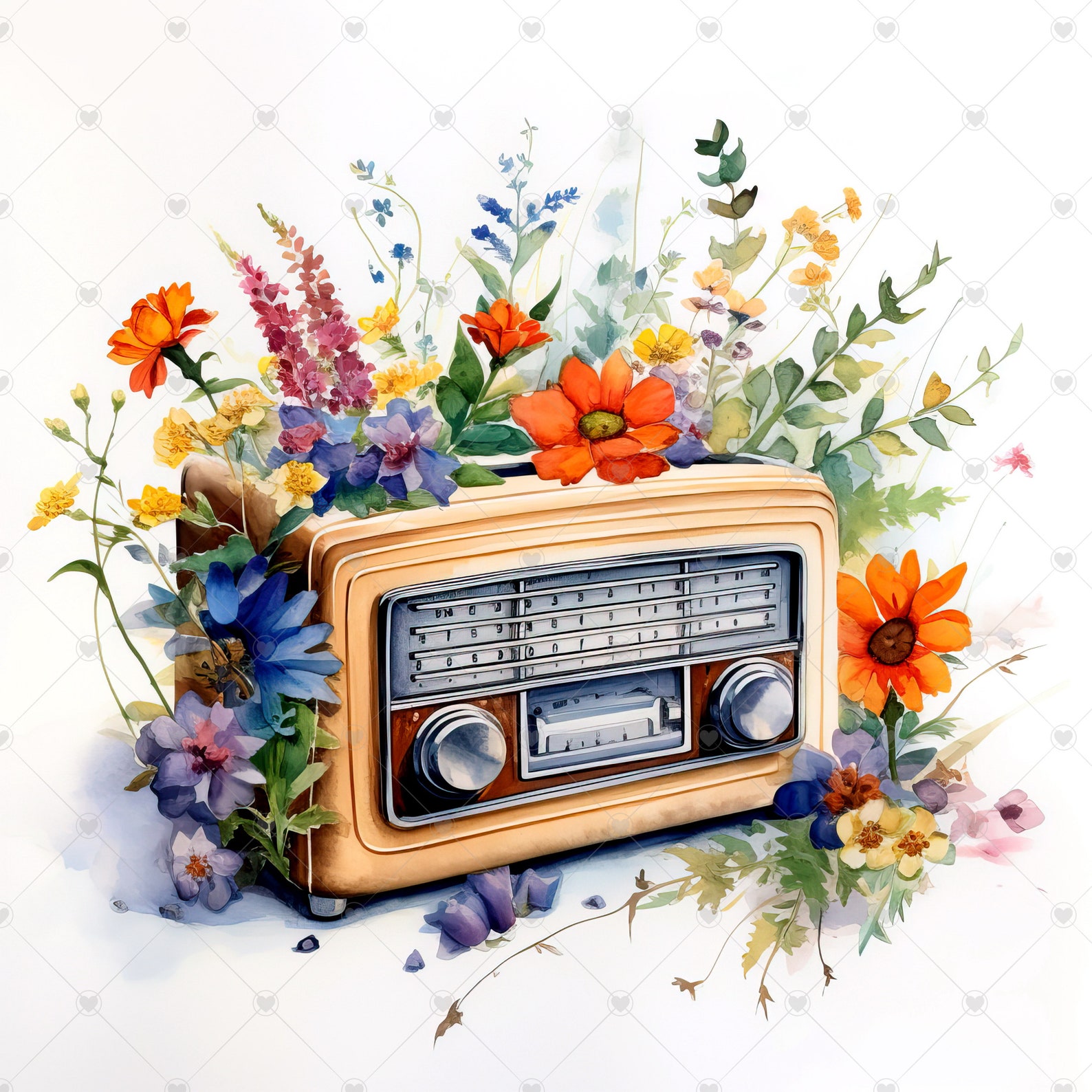 Retro Radio With Flowers Clipart Bundle 10 High Quality - Etsy