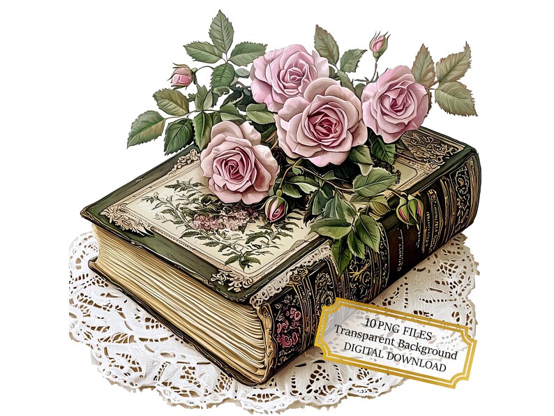 Vintage Boos With Wild Roses and Doily PNG Clipart Bundle- Digital ...