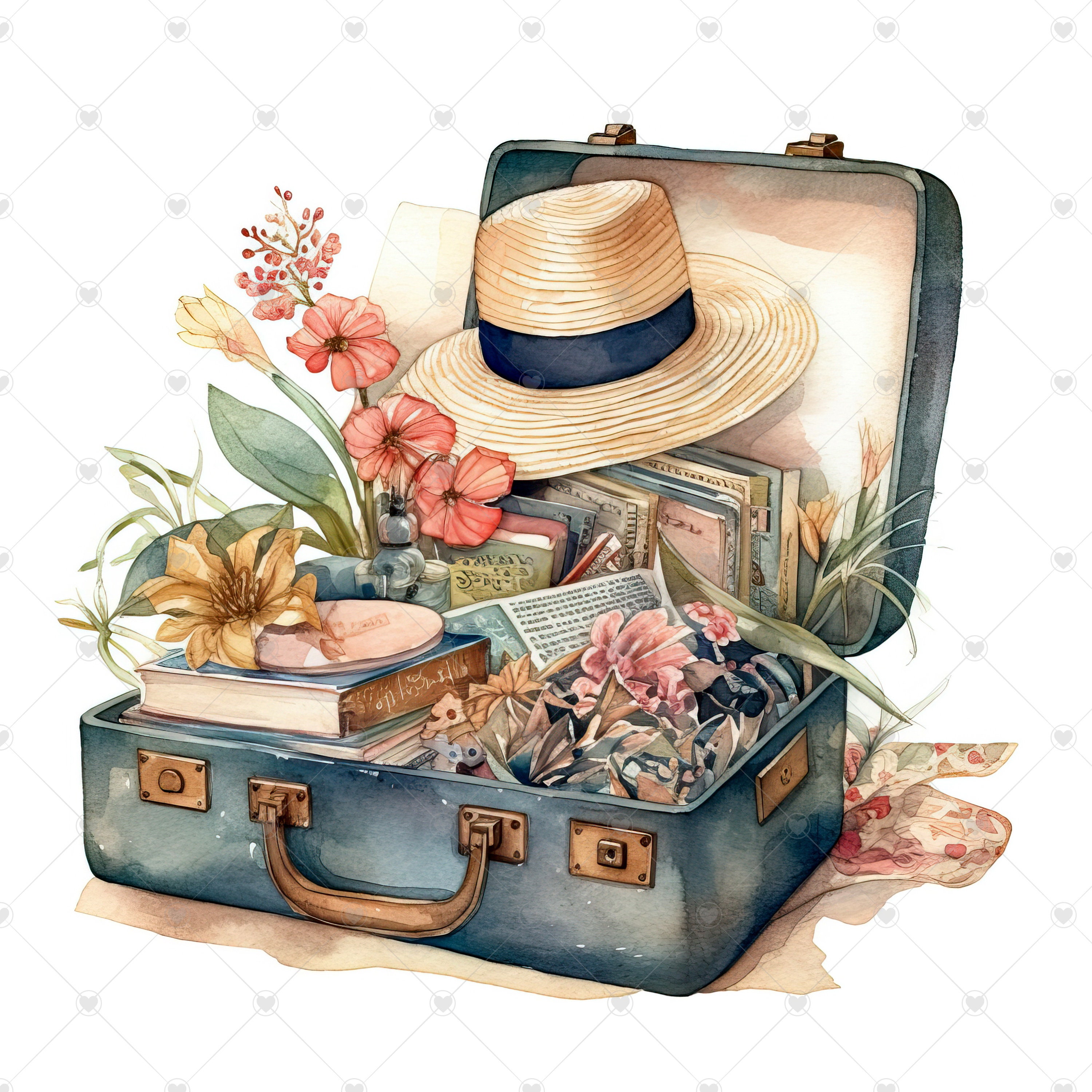 Vintage Suitcase With Souvenirs Clipart Bundle 10 High - Etsy