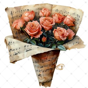 Pink Rose Bouquet in Music Notes Clipart Bundle- 10 High Quality ...