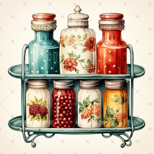 Retro Spice Rack Clipart Bundle- 10 High Quality Watercolor Jpgs ...