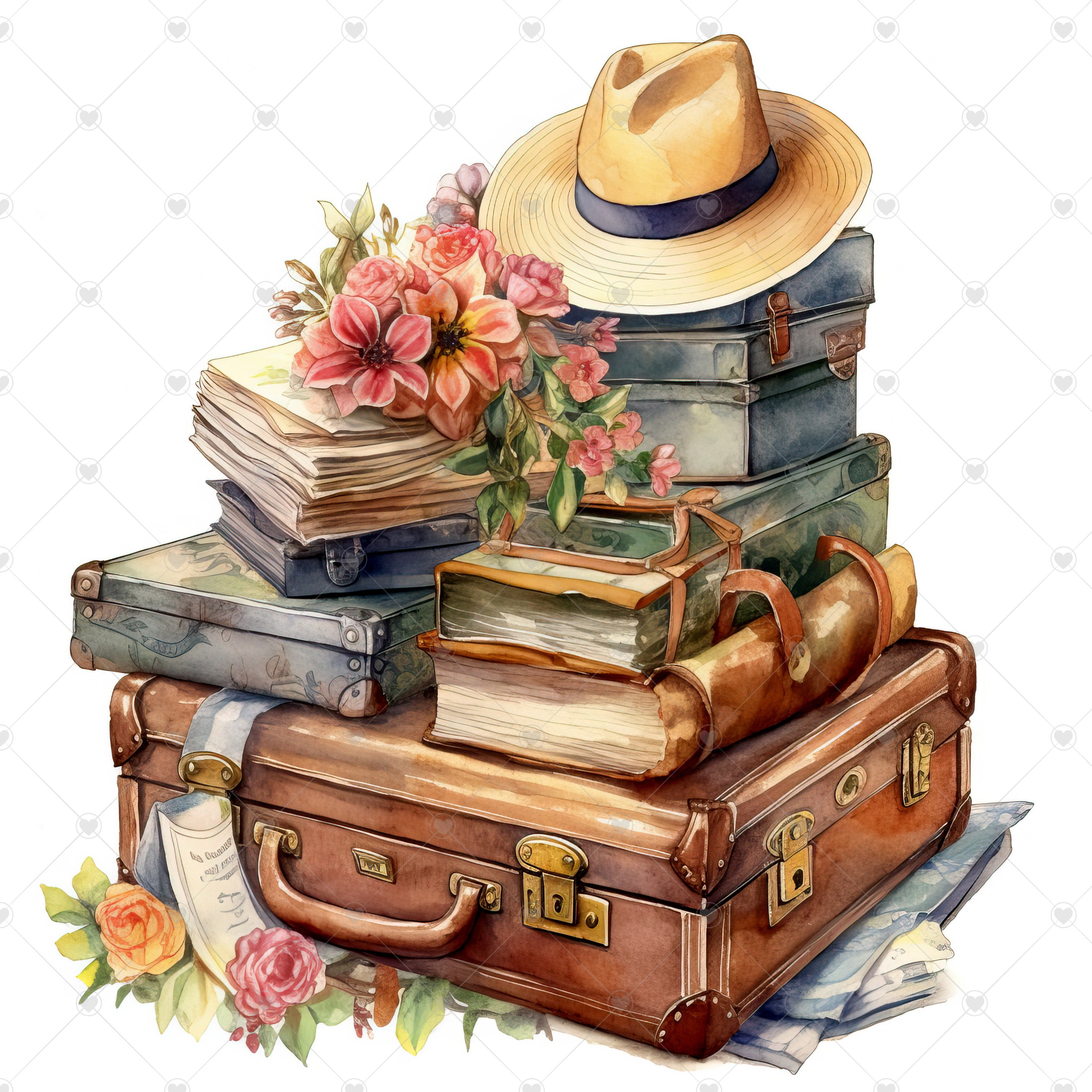 Vintage Travel Suitcases Clipart Bundle 10 High Quality - Etsy