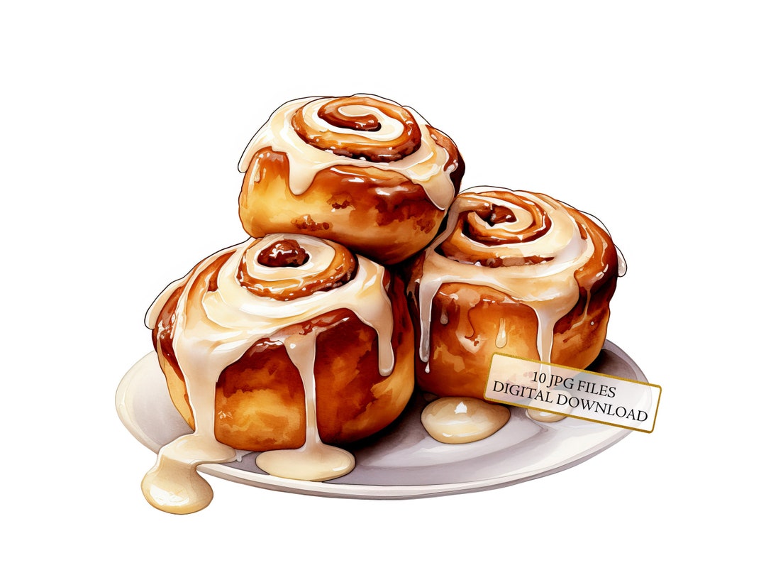 Cinnamon Rolls Clipart Bundle- 10 High Quality Watercolor Jpgs- Food ...