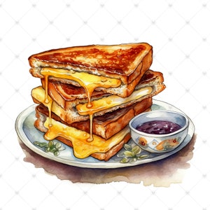 Grilled Cheese Sandwich Clipart Bundle- 10 High Quality Watercolor Jpgs ...