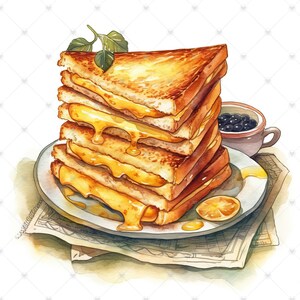 Grilled Cheese Sandwich Clipart Bundle- 10 High Quality Watercolor Jpgs ...