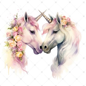 Kissing Unicorns Clipart Bundle- 10 High Quality Watercolor Jpgs- Love ...