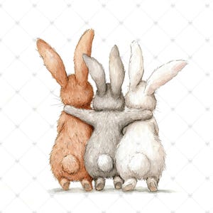 Three Adorable Bunnies Hugging Clipart Bundle- 10 High Quality ...
