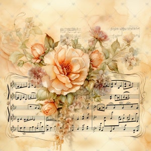 Vintage Music Sheet With Flowers Clipart Bundle- 10 High Quality ...