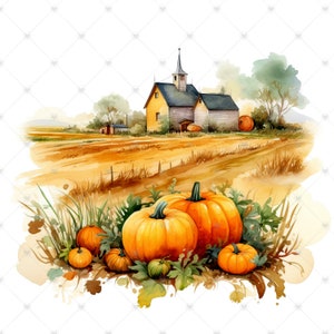 Pumpkin Field With a Vintage House Clipart Bundle-10 High Quality ...