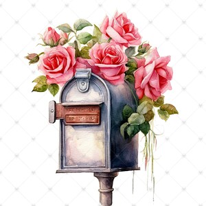 Mailbox With Pink Roses Clipart Bundle- 10 High Quality Watercolor Jpgs ...