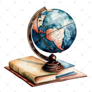 Globe on Books Clipart Bundle- 10 High Quality Watercolor Jpgs- School ...