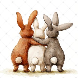 Three Adorable Bunnies Hugging Clipart Bundle- 10 High Quality ...
