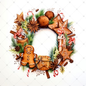 Christmas Gingerbread Wreath Clipart Bundle- 10 High Quality Watercolor ...