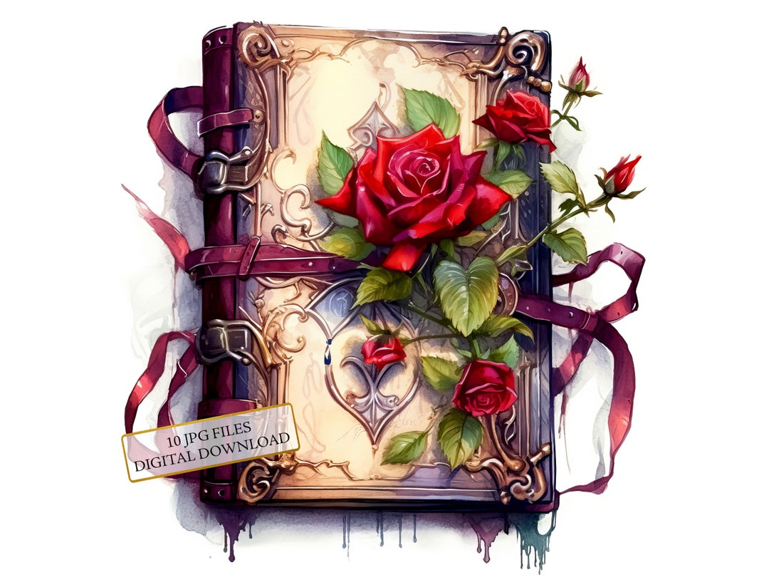 Spell Book With Roses Clipart Bundle- 10 High Quality Watercolor Jpgs ...