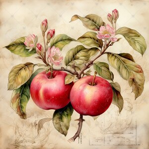 Shabby Chic Apples Clipart Bundle 10 High Quality Watercolor Jpgs Fruit ...