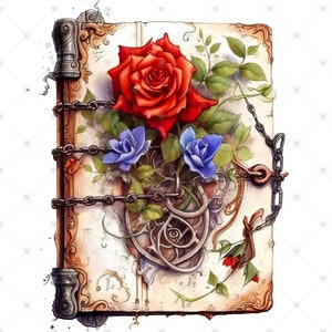 Spell Book With Roses Clipart Bundle- 10 High Quality Watercolor Jpgs ...