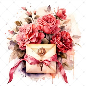 Love Letter With Pink Flowers Clipart Bundle- 10 High Quality ...