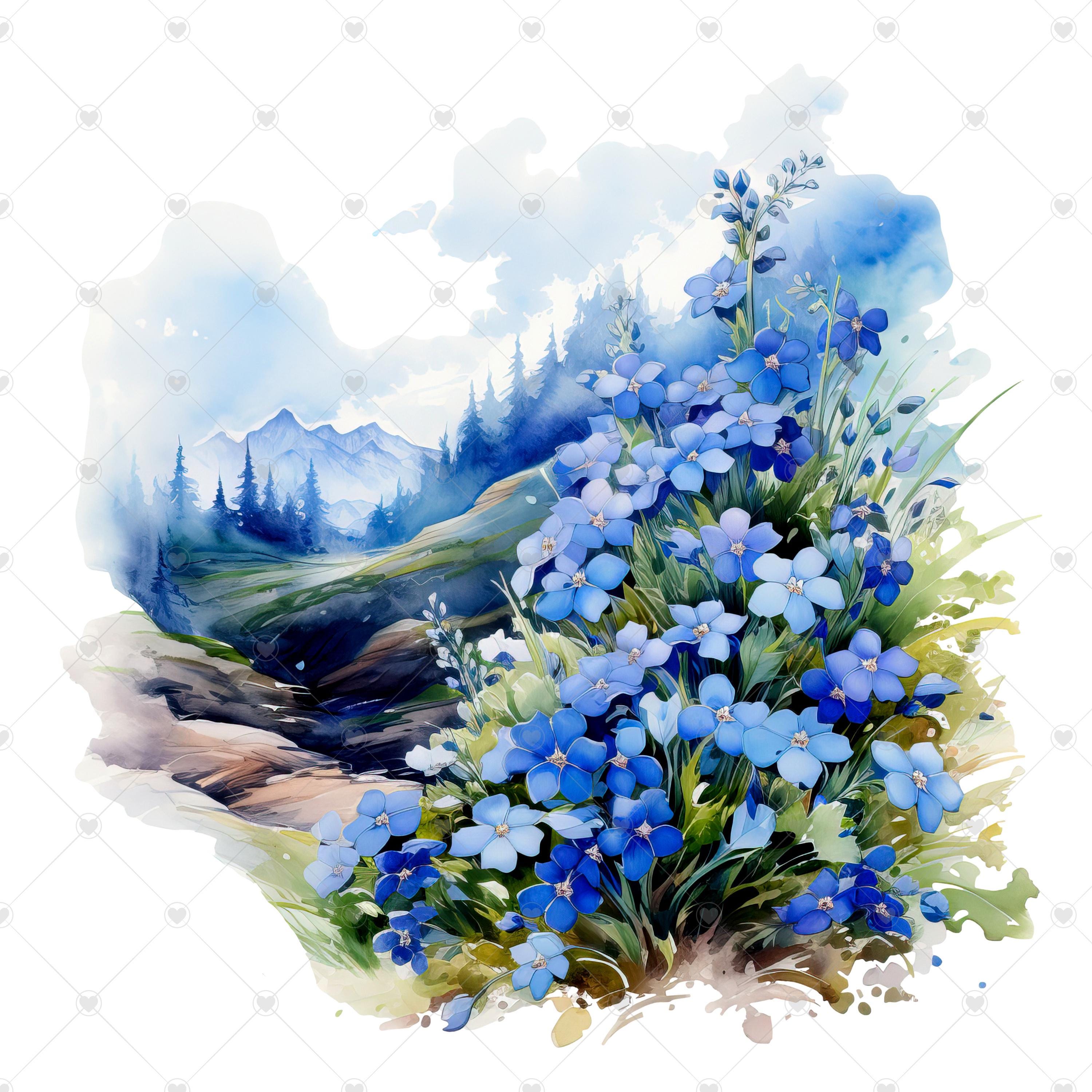 Mountain Hills With Forget Me Not Flowers PNG Clipart Bundle- Digital ...