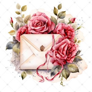 Love Letter With Pink Flowers Clipart Bundle- 10 High Quality ...