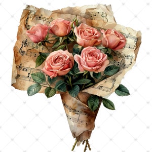 Pink Rose Bouquet in Music Notes Clipart Bundle- 10 High Quality ...