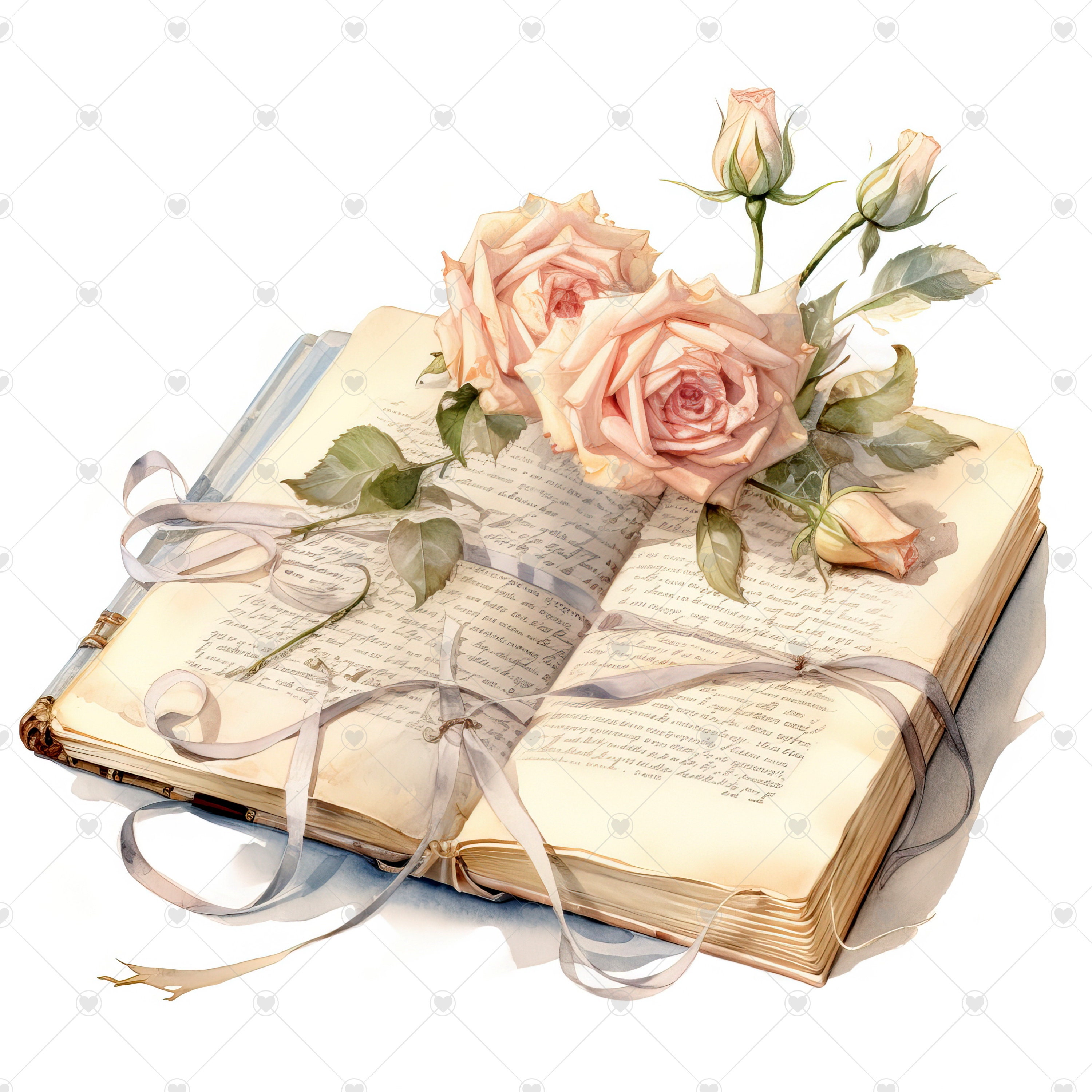 Vintage Open Book With Pink Roses Vol.2 Clipart Bundle 10 - Etsy