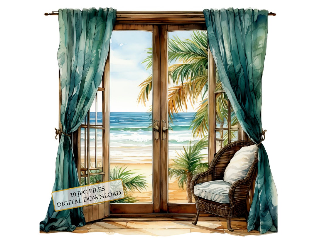 Beach View Window Clipart Bundle- 10 High Quality Watercolor Jpgs ...