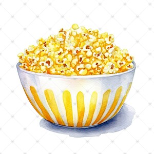 Bowl of Popcorn Clipart Bundle- 10 High Quality Watercolor Jpgs- Food ...