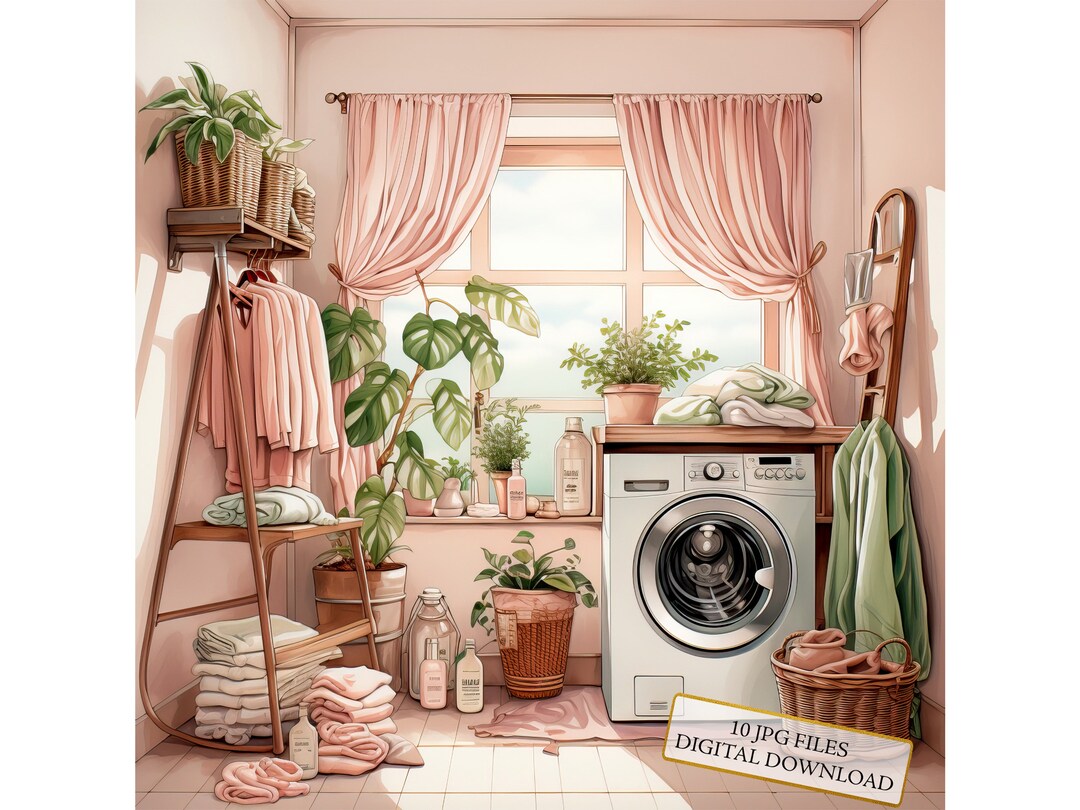 Floral Laundry Room Clipart Bundle- 10 High Quality Watercolor Jpgs ...