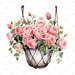 Pink Roses in Hanging Basket Clipart Bundle 10 High Quality Watercolor ...