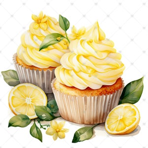 Lemon Cupcake Clipart Bundle 10 High Quality Watercolor Jpgs Dessert ...
