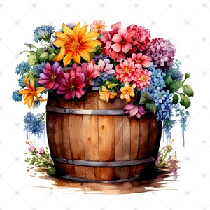 Flowers in an Old Barrel Clipart Bundle 10 High Quality Watercolor Jpgs ...