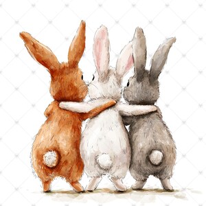Three Adorable Bunnies Hugging Clipart Bundle- 10 High Quality ...