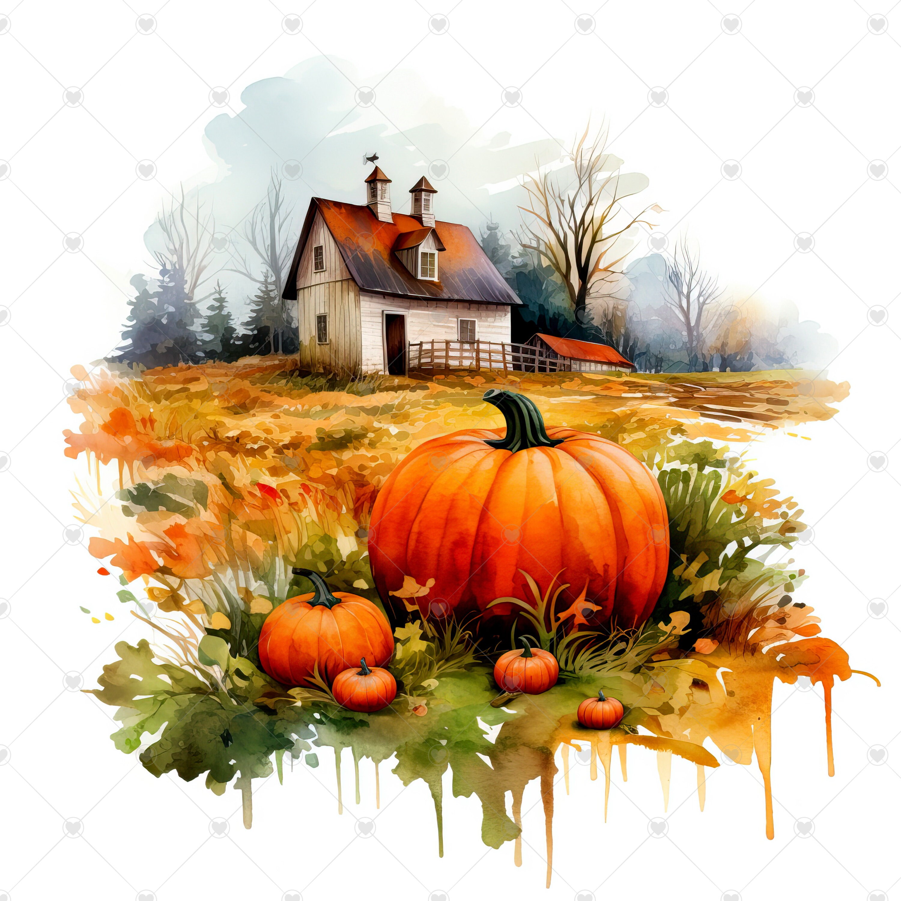 Pumpkin Field With a Vintage House Clipart Bundle-10 High - Etsy