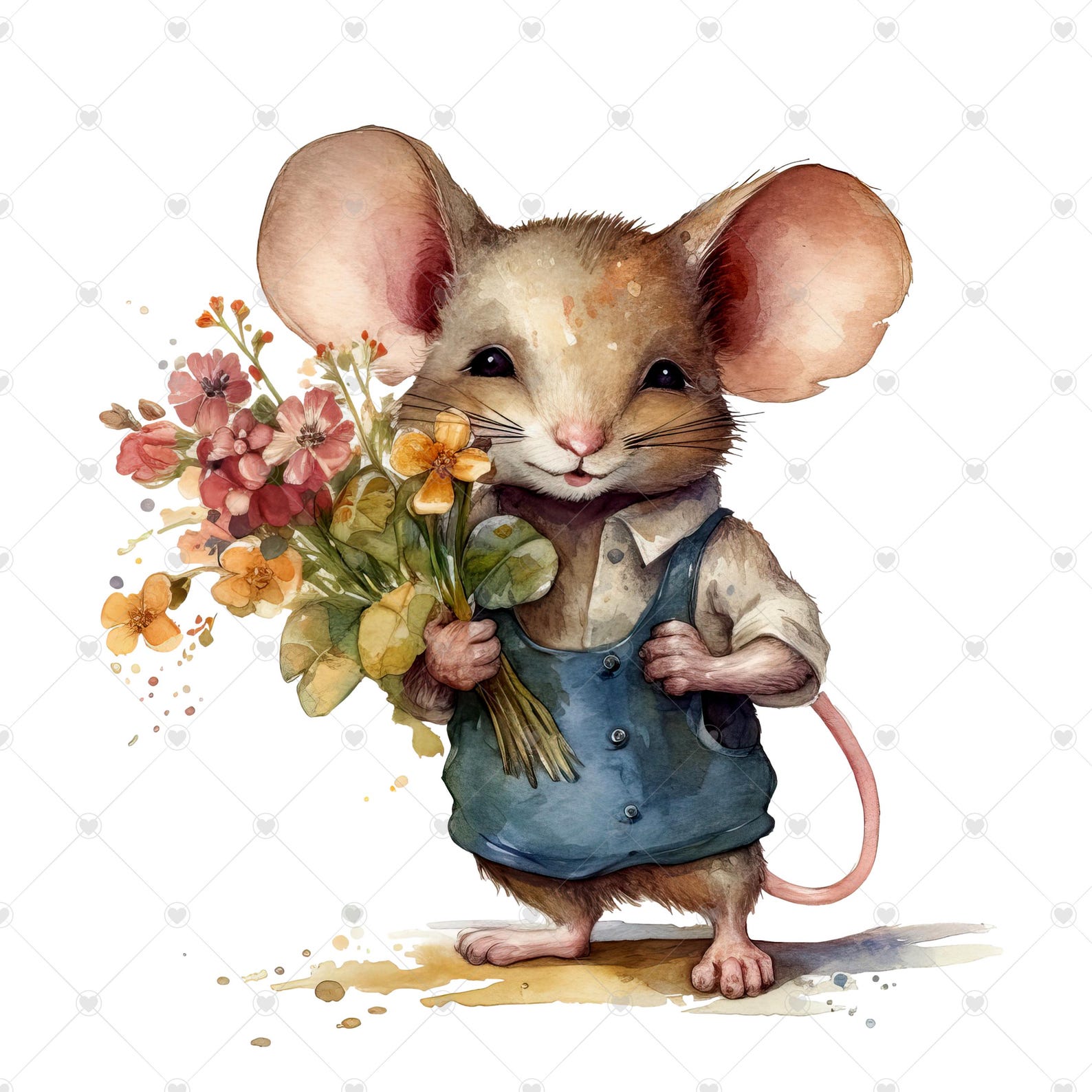 Mouse Child Holding Flower Bouquet PNG Clipart Bundle- Digital Download ...