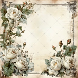 Shabby Chic Vintage White Roses Page Clipart Bundle 10 High Quality ...