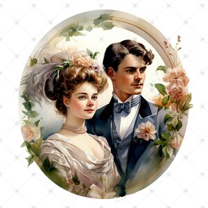 Floral Victorian Couple's Portrait Clipart Bundle- 10 High Quality ...