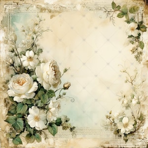 Shabby Chic Vintage White Roses Page Clipart Bundle 10 High Quality ...