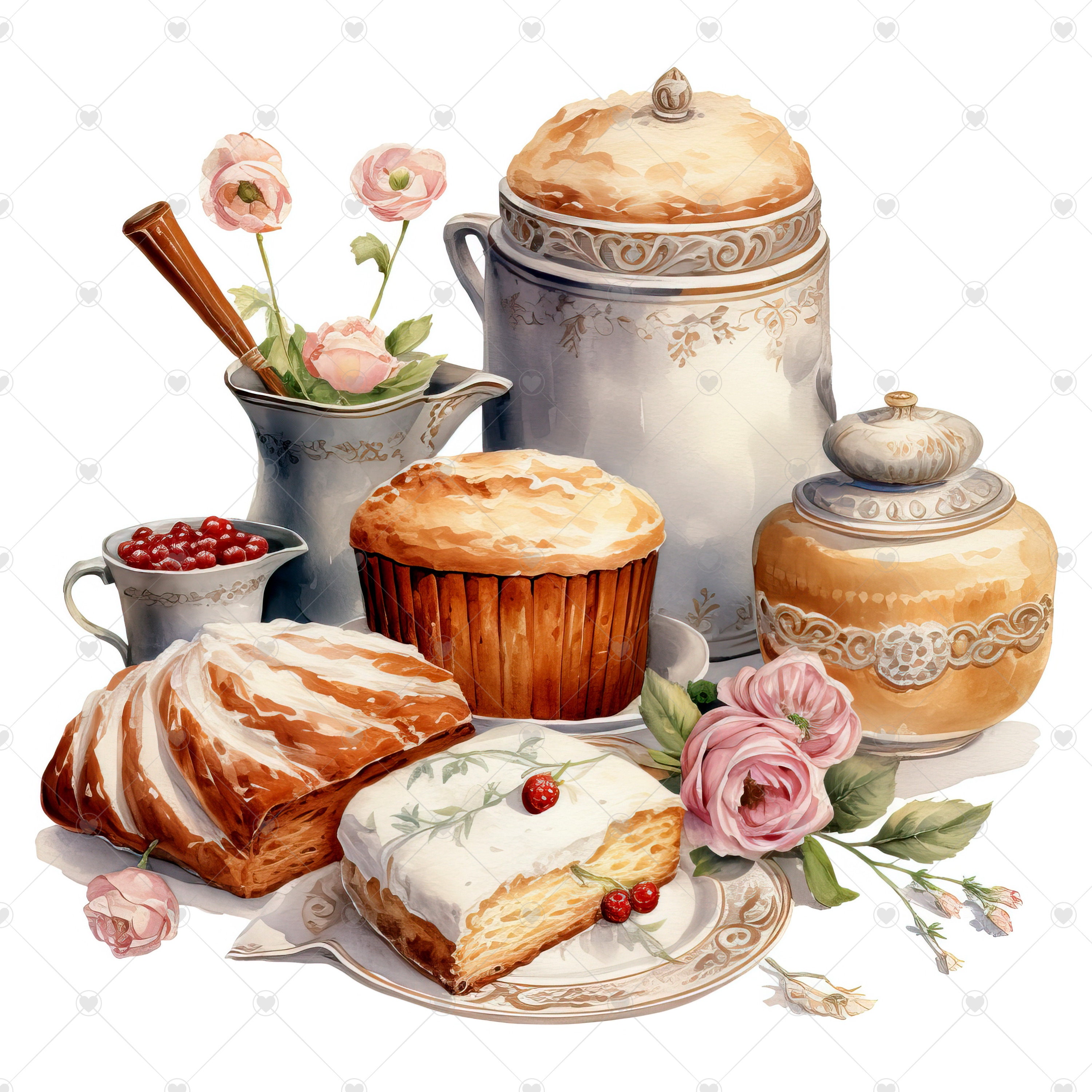 Vintage Baking Clipart Bundle 10 High Quality Watercolor - Etsy