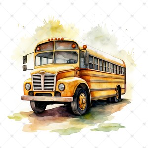School Bus Clipart Bundle- 10 High Quality Watercolor Jpgs- Back to ...