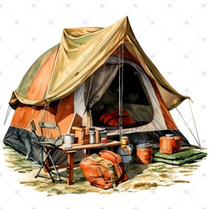 Camping Tent Clipart Bundle 10 High Quality Watercolor Jpgs Outdoors ...