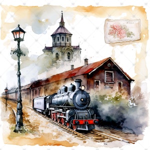 Vintage Train Station Postcard Clipart Bundle- 10 High Quality ...
