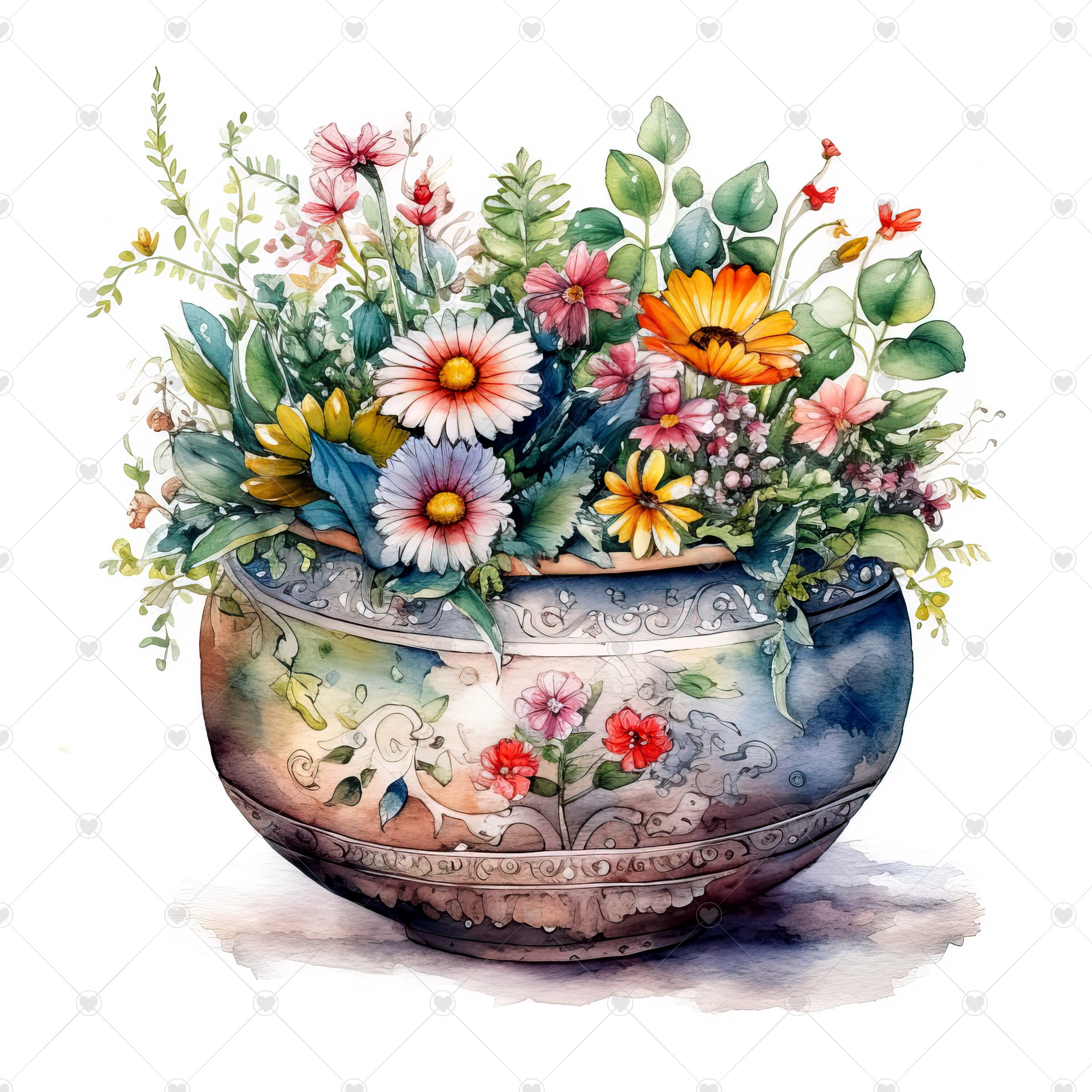 Spring Flowers in Pot Clipart Bundle 10 High Quality - Etsy