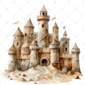 Sandcastle on Beach Clipart Bundle- 10 High Quality Watercolor Jpgs ...