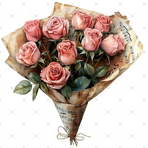 Pink Rose Bouquet in Music Notes Clipart Bundle- 10 High Quality ...