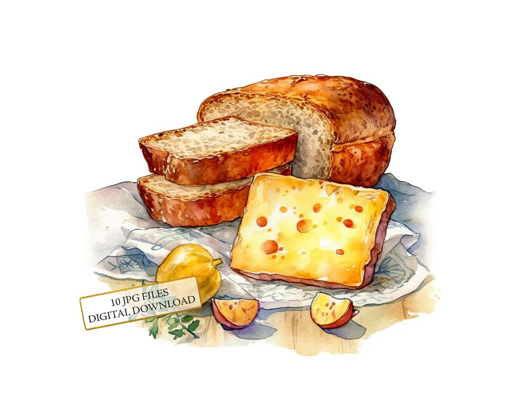 Bread and Cheese Clipart Bundle 10 High Quality Watercolor - Etsy
