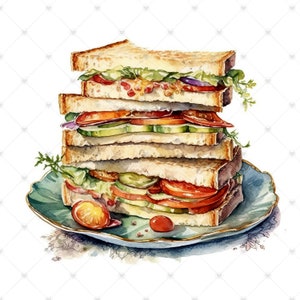 Veggie Sandwich Clipart Bundle- 10 High Quality Watercolor Jpgs ...