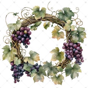 Grapevine Wreath Clipart Bundle- 10 High Quality Watercolor Jpgs ...