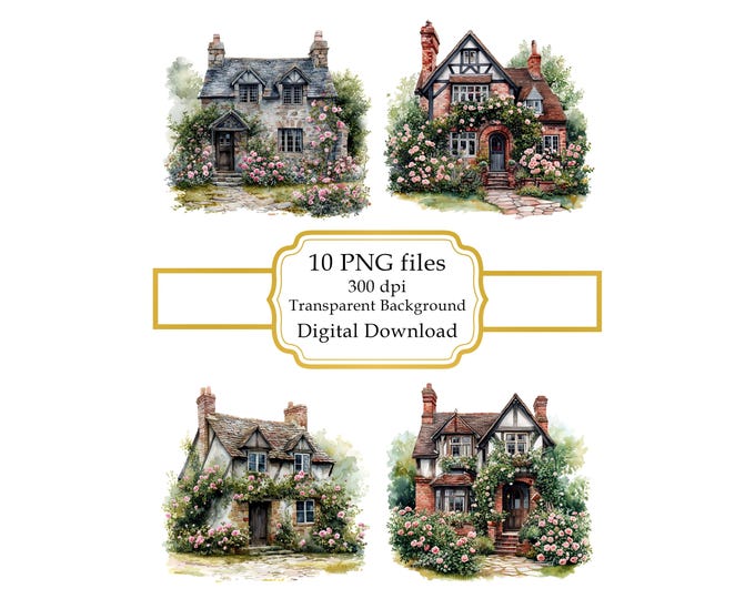 Old British House Clipart Bundle High Quality Watercolor Jpgs ...