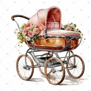 Vintage Baby Stroller With Flowers Clipart Bundle- 10 High Quality ...